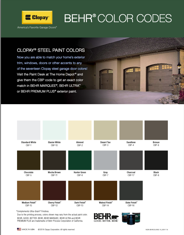 Clopay BEHR Color Codes – At Your Service Brochures
